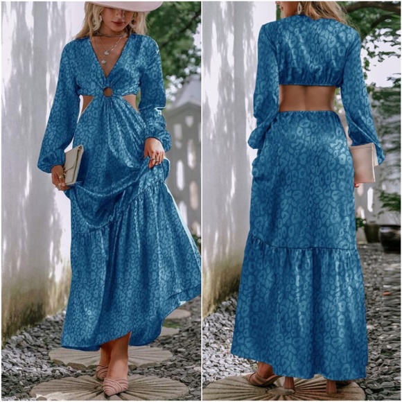 BellanBlue | Dresses | Boho Blue Leopard Print Cut Out Ruffle Lantern ...